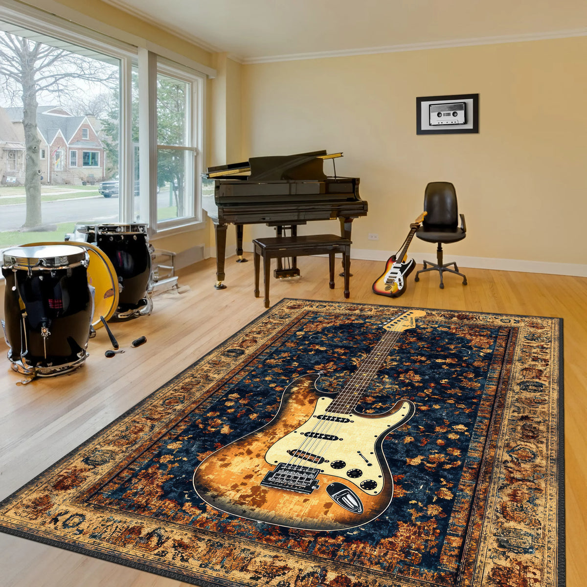 Music & Traditional Art Rug | Cultural Artistic Washable Area Rug ...
