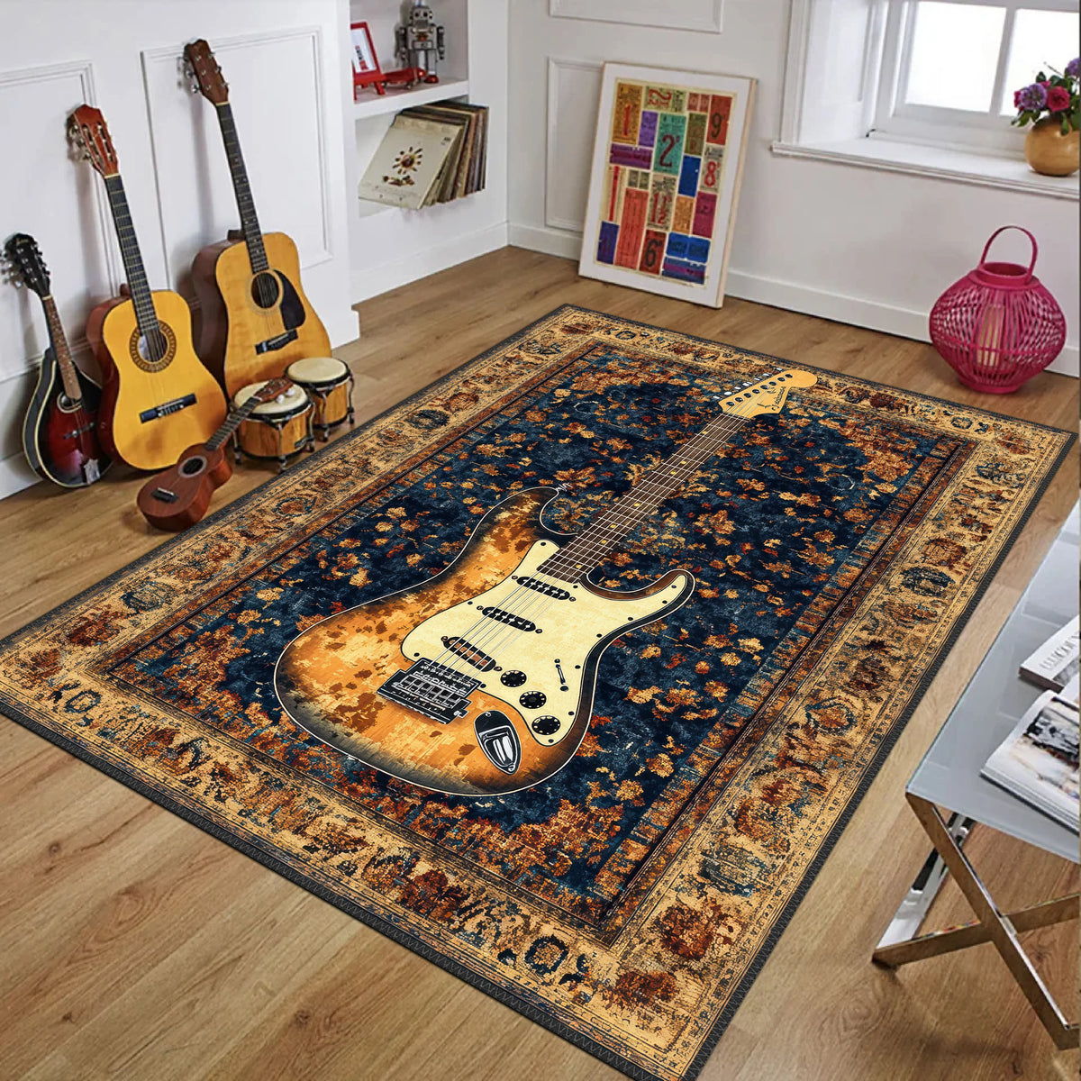 Music & Traditional Art Rug | Cultural Artistic Washable Area Rug ...