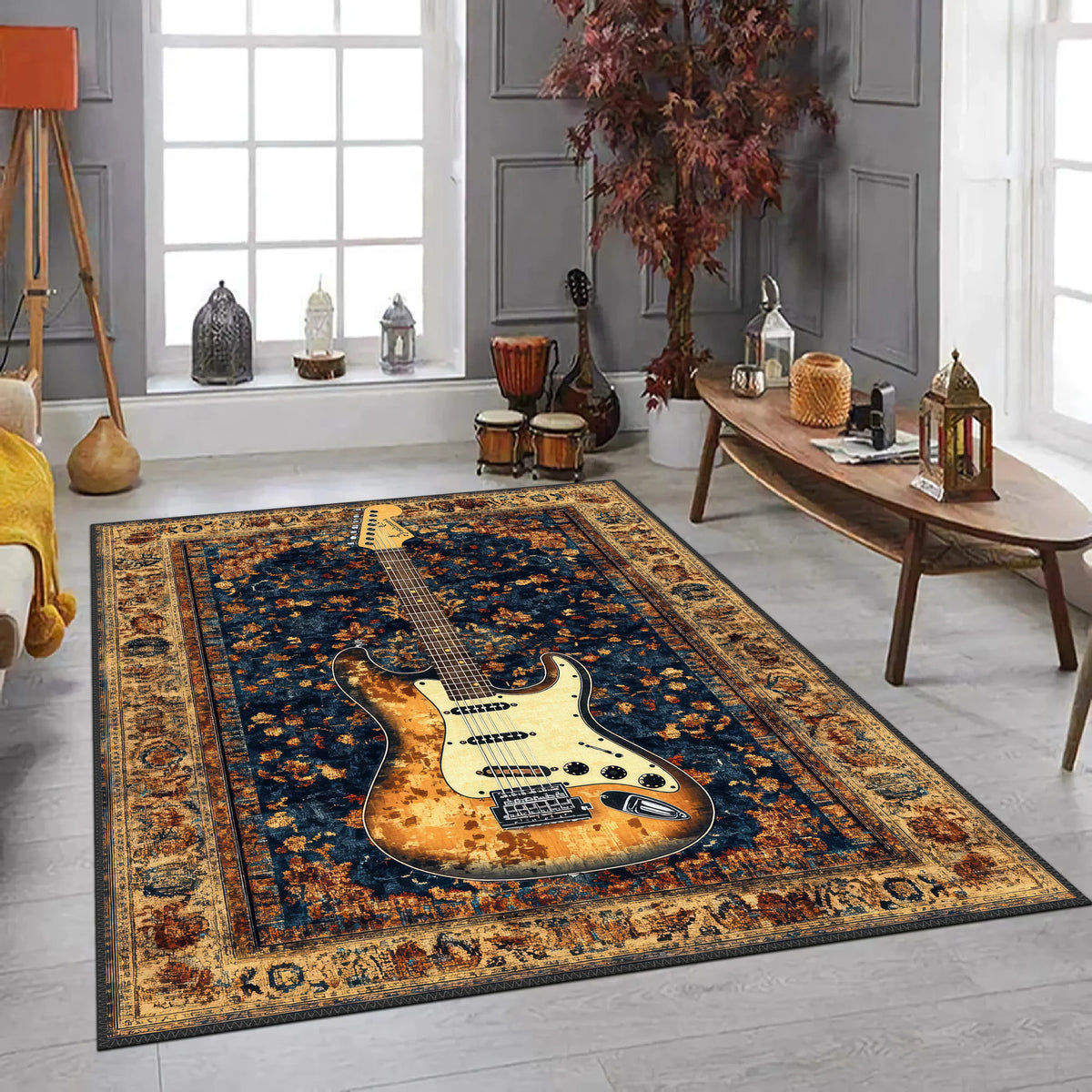 Music & Traditional Art Rug | Cultural Artistic Washable Area Rug ...